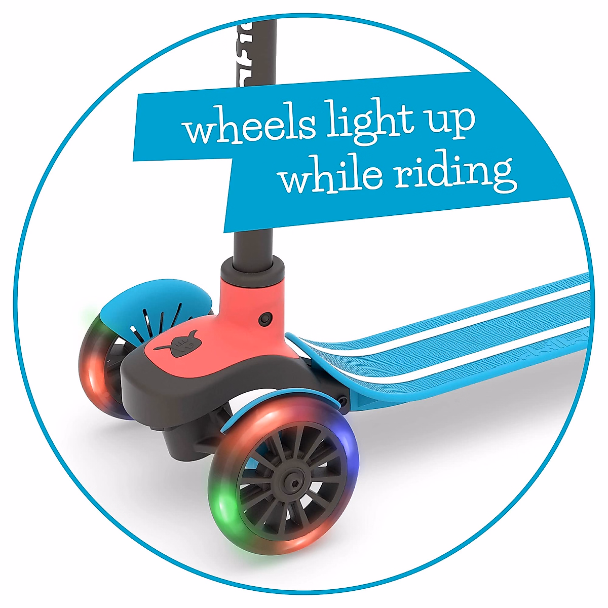 Chillafish Scotti Glow 3-Wheel Lean-to-Steer Scooter with Light-up Wheels, twintip Antislip Deck and Integrated Brake, Adjustable Height Handlebars, Comfy handgrips, for All Ages 3 and up, Red