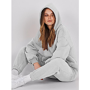 ANRABESS Womens 2 Piece Outfits Lounge Hoodie Oversized Sweatshirt Jogger Sweatpants Y2K Tracksuit Sweatsuit Set Fall Clothes Light Grey Small