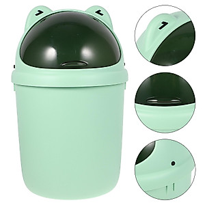 DEARMAMY Cute Frog Trash Can Plastic Wastebasket Kawaii Waste Garbage Bin with Lid Bathroom Trash Can Garbage Basket Bin Rubbish Container Under Desk Trash Bin for Kid Room