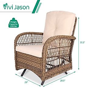 VIVIJASON 2-Piece Outdoor Wicker Glider Rocking Chair, Patio Rattan Swing Glider Chairs with Cushions & Steel Frame, All-Weather Gliding Lawn Wicker Furniture for Garden Backyard Porch