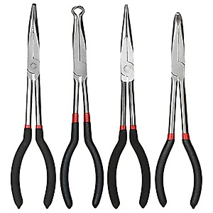 DIRBUY Long Needle Nose Pliers Set, 4 in 1 Bent Needle Nose Pliers 90 Degree, 11 inch Spark Plug Wire Removal Tool, Pointy Nose Pliers, Pinch Nose Pliers, Snipe Nose Pliers, Curved Nose Pliers