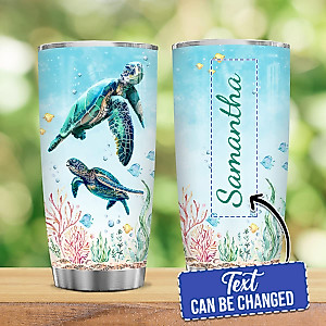 Wassmin Sea Turtle Gifts for Women Personalized Sea Turtle Tumbler Stainless Steel 20oz 30oz Coffee Travel Cup Custom Gifts for Woman Girls Friend Spirit Animal Lovers Birthday Christmas