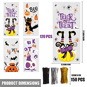 FOIMAS Halloween Cellophane Treat Bags,120pcs Halloween Cello Candy Treat Bags with Twisted Ties for Trick Or Treat Halloween Party Favor Supply