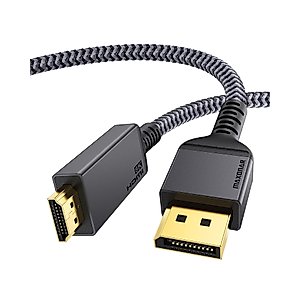 Maxonar 8K DisplayPort 1.4 to HDMI 2.1 Cable, 6.6FT Unidirectional DP1.4 to HDMI 2.1 Video Cord Support 4K@120Hz Dynamic HDR,HDCP 2.3,DSC 1.2a for RTX 3090, RX6900, PC, AMD NVIDIA Graphics