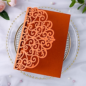 PONATIA 20 PCS Laser Cut Invitations Pockets, Terracotta Wedding Invitations with Envelopes for Wedding Party Bridal Shower Engagement Birthday Invite,Autumn Wedding Invitations