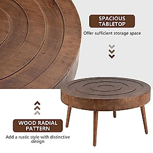COSIEST 2 Piece Round Coffee Table Set, Modern Nesting Table with Handcrafted Wood Ring Motif, Farmhouse Wood End Table for Living Room