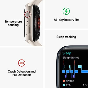 Apple Watch Series 8 [GPS + Cellular 41mm] Smart Watch w/Starlight Aluminum Case with Starlight Sport Band - S/M. Fitness Tracker, Blood Oxygen & ECG Apps, Always-On Retina Display, Water Resistant