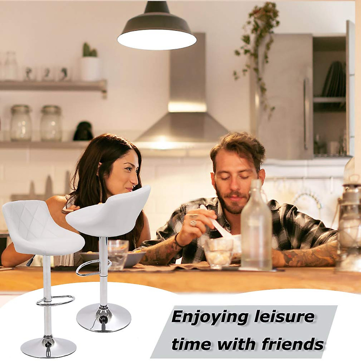 BestOffice Counter Height Bar Stools Set of 2 Swivel Stool Barstools Height Adjustable Bar Chairs with Back PU Leather Swivel Bar Stool Kitchen Counter Stools Dining Chairs