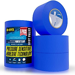 D-NYX 6 Pack Professional Painters Tape 2 inch x 60 Yards | Sharp Edge Line Technology | Residue-Free Multi-Surface Blue Painter Tape | Paper Masking Paint Tape for Wall Art Renovation, Marking