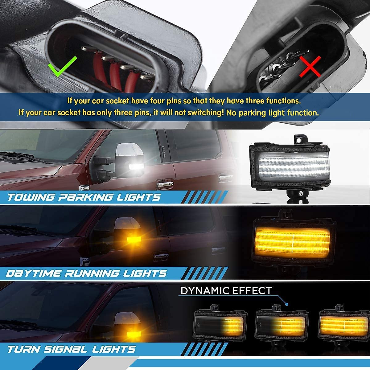 Gempro LED Side Mirror Marker Lights Switchback & Sequential Turn Signal Lamps Smoked Towing Mirror Replacement for 2017-2021 Ford F250 F350 F450 Super Duty, 2 Packs