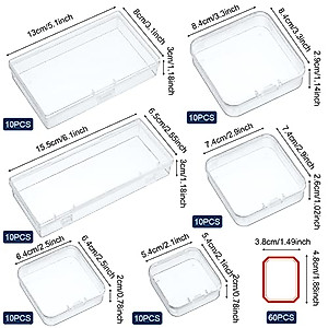 60 Pcs Mixed Sizes Small Plastic Clear Rectangular Box Mini Bead Storage Containers for Beads Empty Small Containers with Hinged Lids with 5 Sheets Label Stickers for Beads Crafts Small Items Jewelry