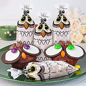 100 Pcs Wizard Theme Party Decorations Owl Party Gift Bags Owl Printed Pattern Candy Goodie Cellophane Treat Bags for Kids Birthday Baby Shower Favor Supplies