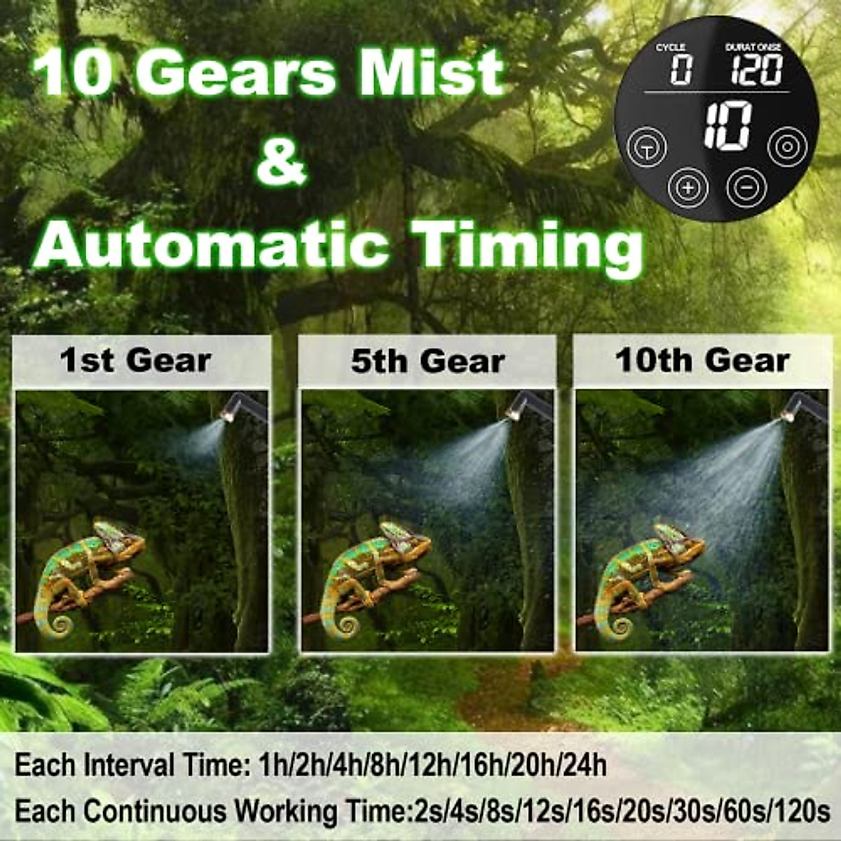 HILMITILE Reptile Fogger, 10 Mist Gears Reptile Humidifier, Automatic Timing Reptile Mister, Slient Reptile Misting System, Top Filling Terrarium Fogger with 4 Nozzles for Reptiles/Amphibians/Vivarium