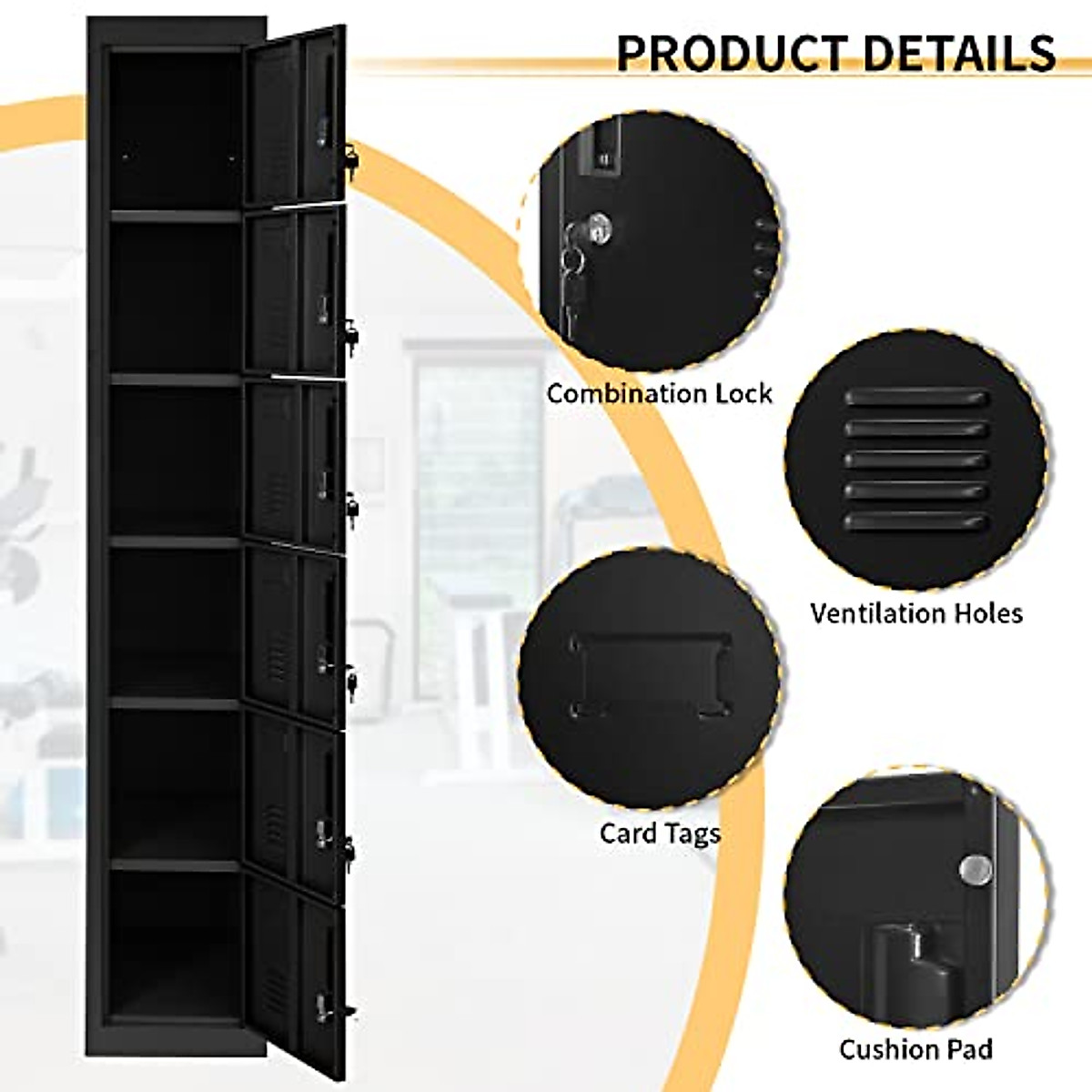 Pataku Metal Lockers for Employees-71 Storage Locker Cabinet Steel Employee Lockers with 6 Doors Lockers for Kids Bedroom, School, Home, Office, Gym, Garage, 6-Tier Locker, Black