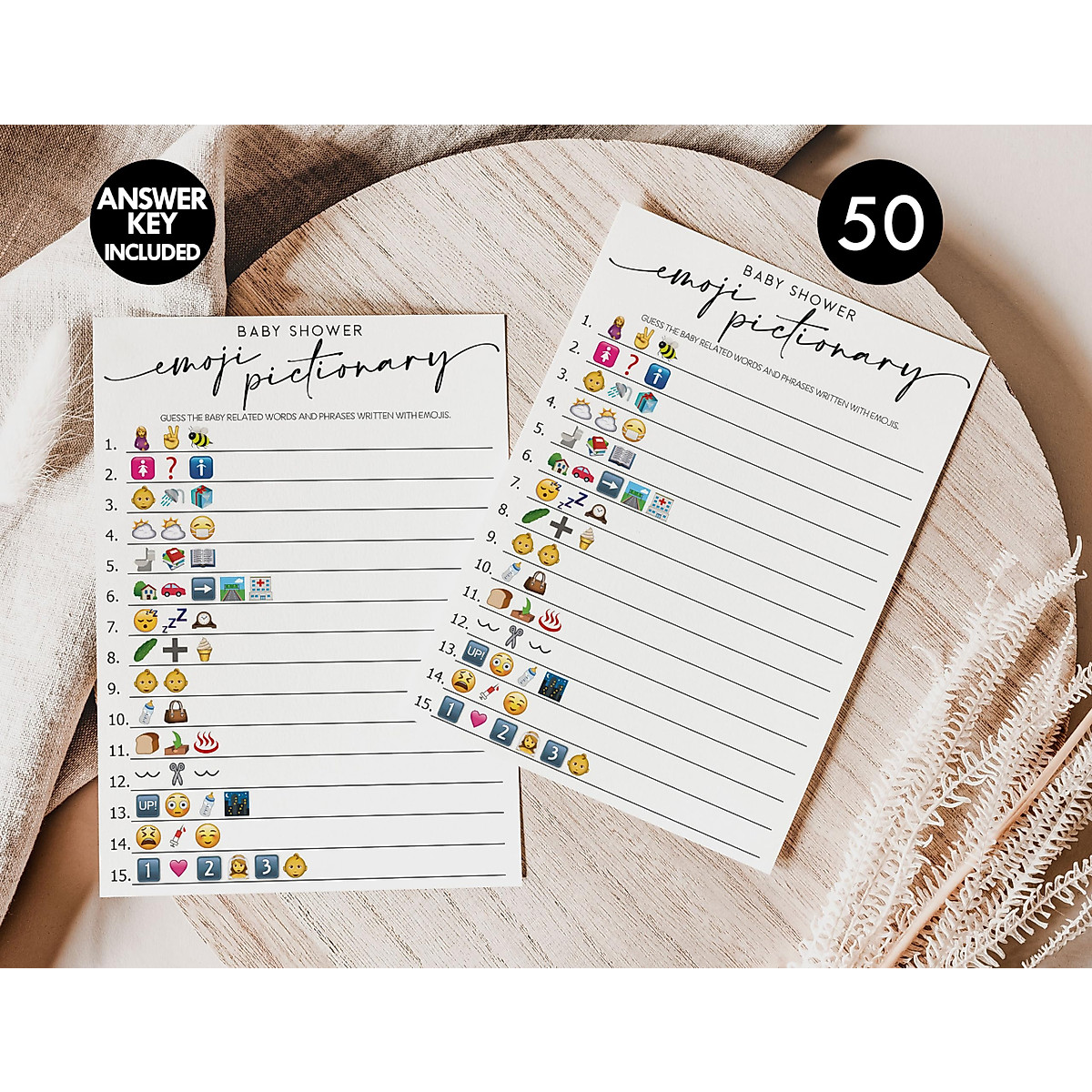 All Ewired Up 50 Baby Shower Emoji Pictionary (50-Cards) Fun Baby Shower Game Activity, Gender Neutral Boy or Girl, Minimalist Script