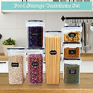 Jeffbaubl 7 PCS Airtight Food Storage Containers,Kitchen Storage Containers with Lids,Plastic Dry Food Canisters with Marker & 24 Labels For Pantry Organization Storage,BPA Free
