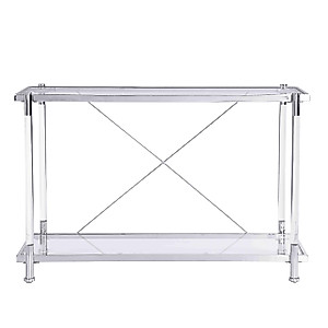 43.3 Inch Chrome Glass Console Table, 2 Tier Narrow Hallway Side Table with Acrylic & Metal Frame, Modern Minimalist End Table Sofa Table (Silver)