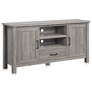 BELLEZE Modern 60 Inch Farmhouse TV Stand or Entertainment Center for TVs Up to 65 Inches, Sideboard Kitchen Buffet Storage Cabinet with Shelves and Storage - Virat (Gray Wash)