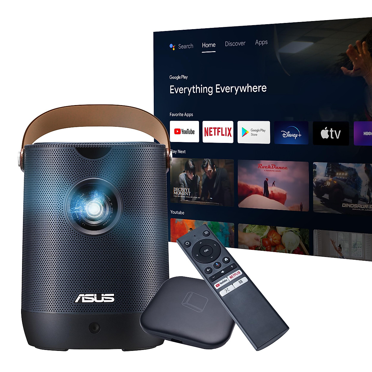 ASUS ZenBeam L2 Smart Portable Projector with WIFI and Bluetooth - 960 LED Lumens, 1080P, Chromecast, Built-in Battery, Speaker, 3.5 hr Video Playback, Wireless Projection, Light Wall, Android TV Box