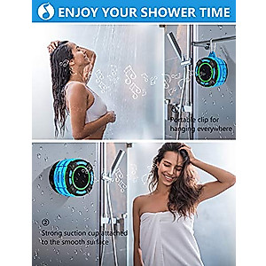 BassPal Bluetooth Speaker IPX7 Waterproof Shower Speakers Bluetooth Wireless Shower Radio with 10W 15 Hours Playtime, TWS, Loud Stereo Sound for Shower Hiking Camping (Blue)