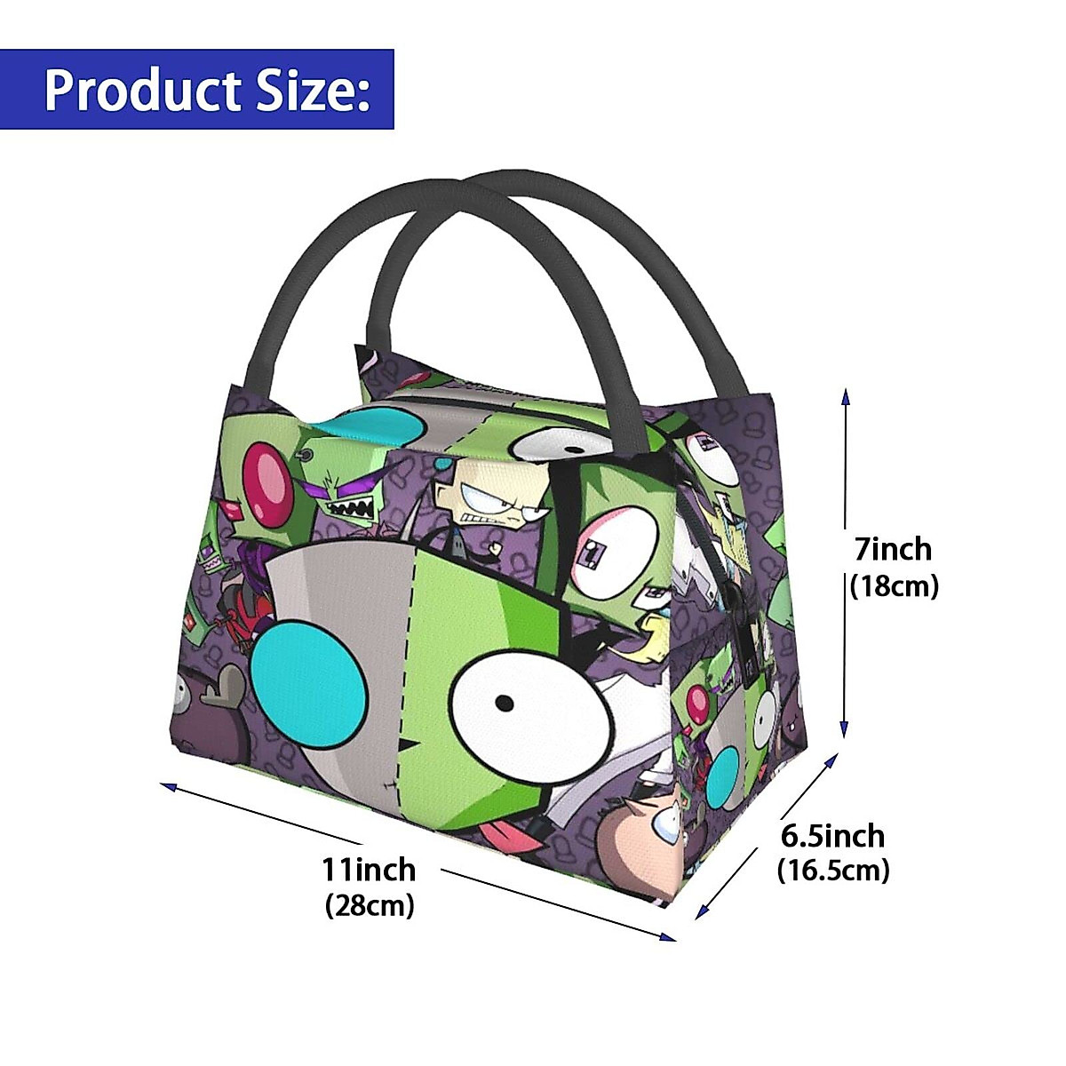 CONPELSON Lunch Bags Invader Anime Zim Insulated Lunch Tote Reusable Portable Lunch Box for Outdoor Office Picnic 11 X 6.5 X 7 in