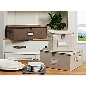 Covermates Keepsakes Dish Storage Box – Stackable, Reinforced Handles, China Storage-Brown Heather