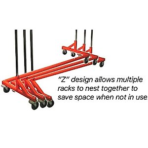 Industrial Strength Z Rack with Add-On Hangrail and Built-in Height Extensions - Orange OSHA Approved Base - Tallest Z Rack Available!
