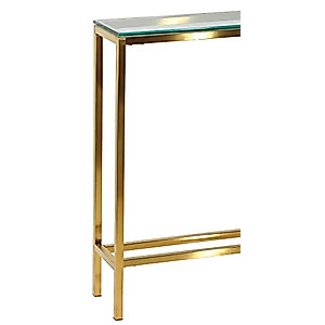Cortesi Home Juan Console Table, Skinny 56" x 8", Brushed Gold Color with Clear 10mm Glass,CH-AT656930