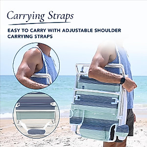 Caribbean Joe Folding Beach Chair, 5 Position Lightweight, Portable Reclining Outdoor Camping Chair with Headrest, Shoulder Strap, and Cup Holder, Horizon Stripe