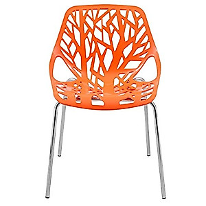 LeisureMod Modern Asbury Dining Chair with Chromed Legs (Set of 4), Orange