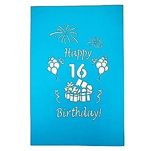 iGifts And Cards Happy 16th Birthday with Presents 3D Pop Up Greeting Card – Sweet Sixteen Granddaughter Gift, Awesome Unique 16 Grandson Present, Turning 16 Special Birthday Card For Son, Daughter