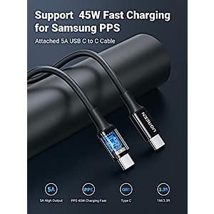 63W USB C Car Charger Adapter, UGREEN PSS 45W Super Fast Charging Type C Car Charger with 3.3FT 5A Cable, Dual USB Car Charger Compatible with Samsung Galaxy S23/S22/S21 Series, iPhone/iPad/MacBook