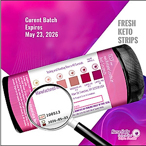 Nurse Hatty - 150 Ketone Test Strips w Built-in Color Chart – Free Keto Guide eBook & Free App - Made-in-The-USA - Urine Test for Ketogenic, Ketosis, Low Carb, Atkins & Paleo Diets - Extra Long Strips