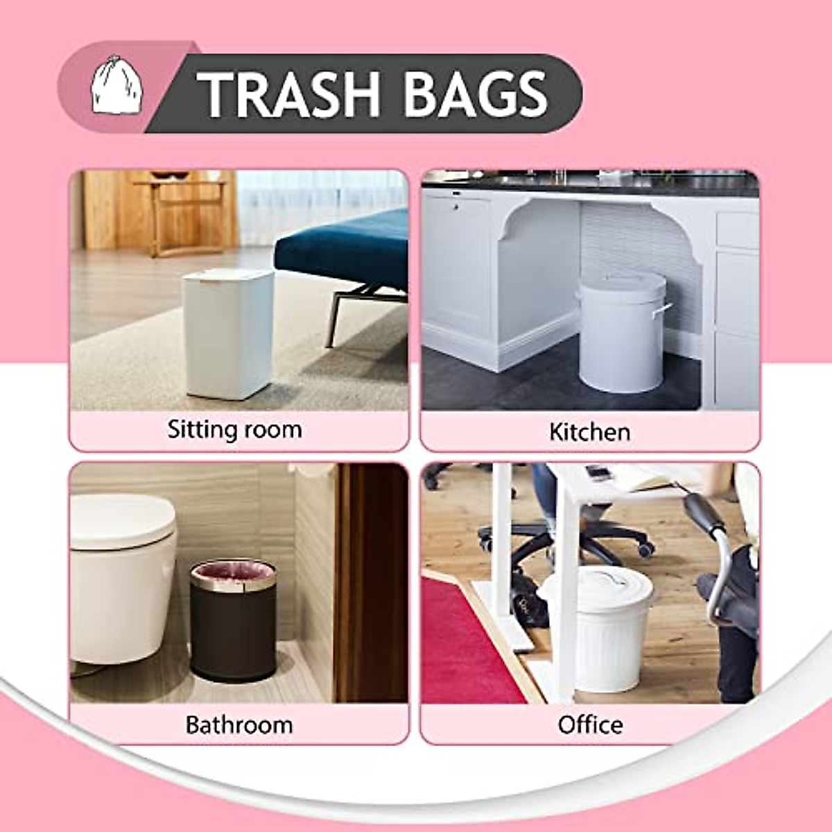 1.2 Gallon 80 Counts Strong Trash Bags Garbage Bags, Bathroom Trash Can Bin Liners, Small Plastic Bags for home office kitchen, fit 5-6 Liter, 0.8-1.6 and 1-1.5 Gal (Pink)