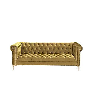 Iconic Home Gold/COGNAC Gold Bea Velvet with Nail head Trim Tone Metal Sofa