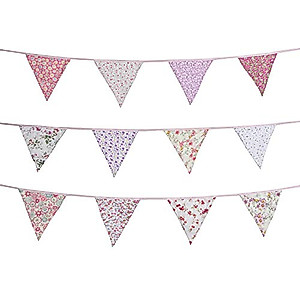10M/32Ft Triangle Bunting Banner, 36 Pcs Cotton Fabric Flags Pennant Garlands for Birthday Party, Wedding, Baby Shower, Outdoor and Home Decorations (Pink)