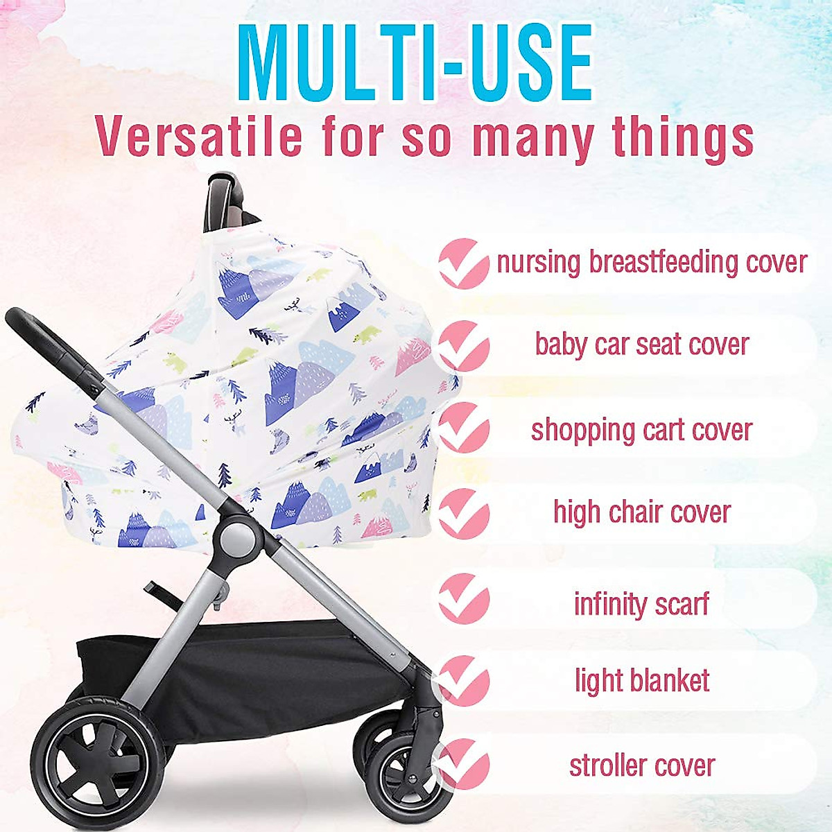 GFU Baby Car Seat Cover for Baby Boys and Girls, Carseat Canopy for Infant, Multi- use Nursing Covers, Stretchy Baby Car Seat Cover for Stroller/High Chair/Shopping Cart/Car Seat Canopies