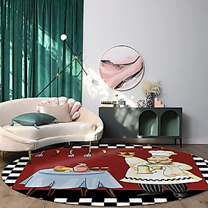 Kitchen Coke Coffee Chefs Round Area Rugs Collection 3', Rustic Black and White Buffalo Plaid Indoor Circular Throw Runner Rug Floor Mat Carpet for Living Room Dining Table Bedroom Nursery Decor