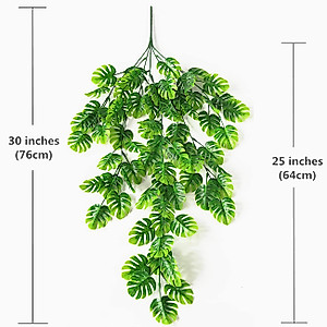 LOVENIMEN Artificial Hanging Vines 4 Pack, Fake Monstera Leafs Vine Ivy Jungle Leaf Plants Tropical Palm Leaves Rattan for Houseplants Indoor Home Kitchen Garden Outdoor Wall Wedding Decoration