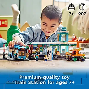 LEGO City Train Station Set 60335 with Bus, Rail Truck, and Tracks, Compatible with City Sets. Pretend Play Train Set for Kids Who Love Pretend Play