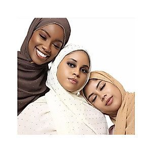 Xirhoot Hijab for Women Premium Chiffon Hijab Rhinestone Hijab Scraf for Women Muslim (Black)