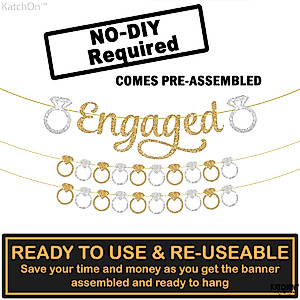 KatchOn, Pre-Strung Gold and Silver Glitter Engaged Banner - 2 String, 10 Feet, No DIY | Engagement Party Decorations | Engagement Banner for Bachelorette Party Decorations, Engagement Decorations