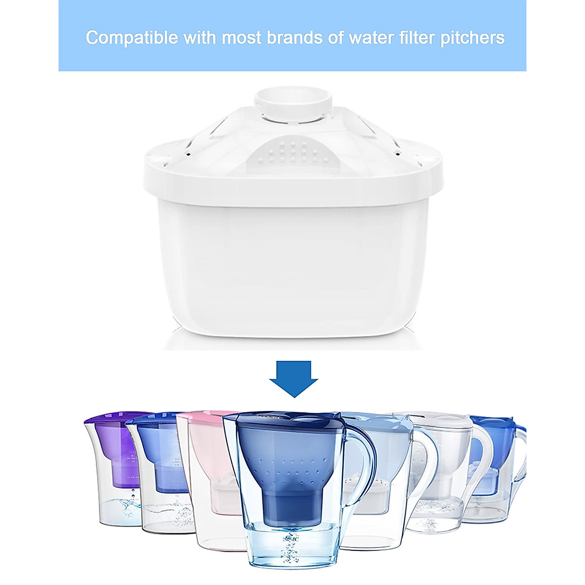 Upgraded Water Filter Replacement 4 Pack, Latest Standard Water Pitcher Cartridge Replacement, Fit Most Brands of Water Filter Pitchers