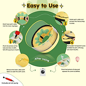 ipetstation Inflatable Dog Cone,Adjustable Comfy Alternative to Dog Donut Collar after Surgery, Dog Cone Collar for Small Medium Large Dogs with Removable Cover,Dual-Sided Pattern,Waterproof Fabric(L)