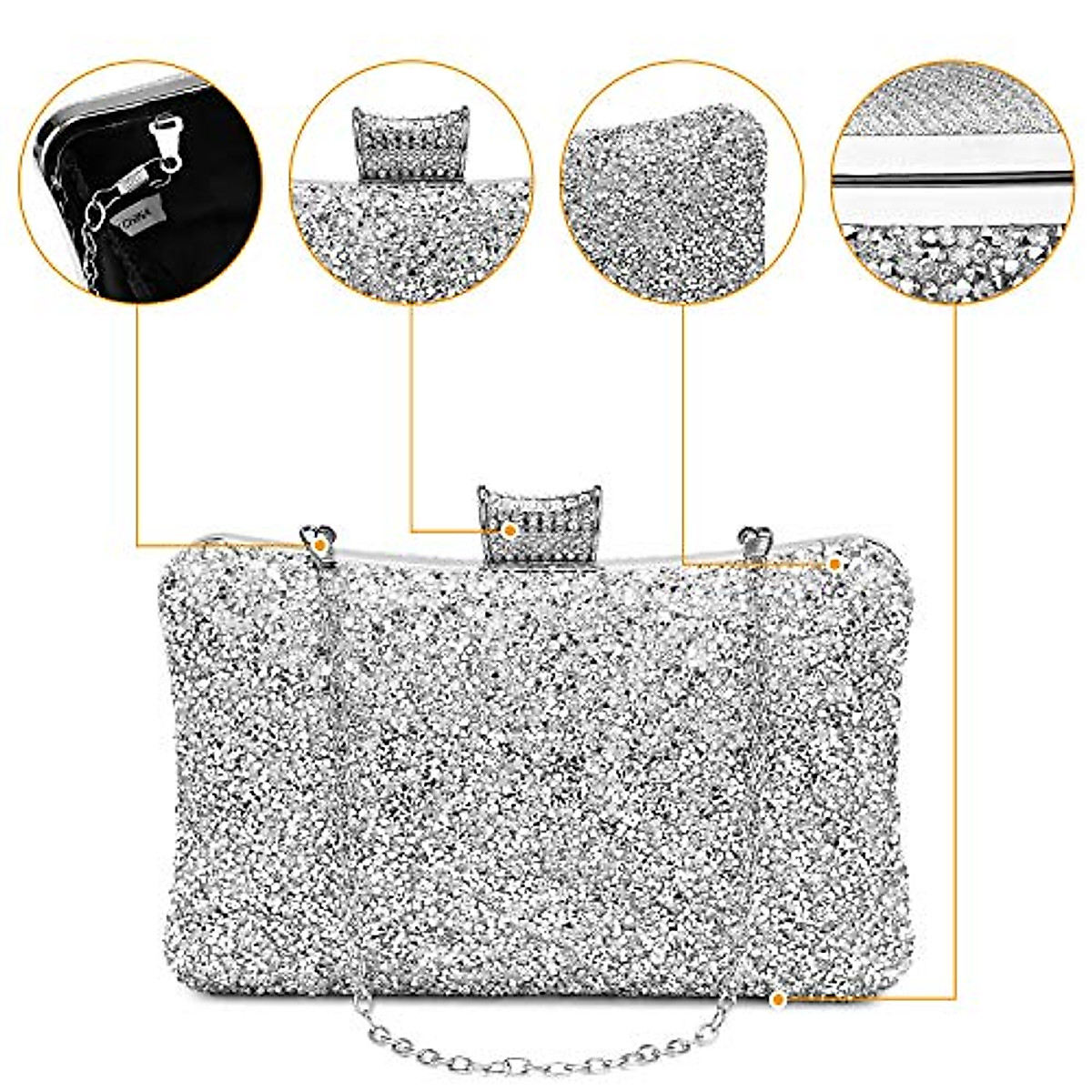 Tanpell Women's Evening Bag Plain Shinning Clutch Bag Glittering Handbag for Party Wedding Silver