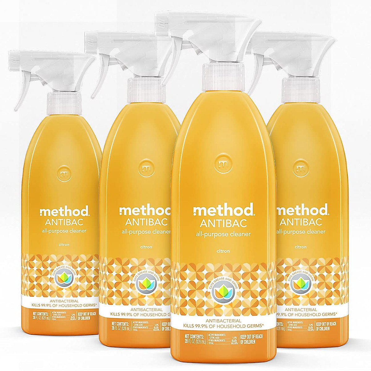 Method Antibacterial All-Purpose Cleaner, Citron, 28 Ounce, 4 count (Pack of 1) Packaging May Vary