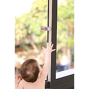 Millie (4 PACK) Sliding Glass Door Child Lock - Baby Safety Slide Window Locks Kids Proof Patio Closet Doors No Drilling Tools Needed (white)