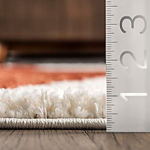 nuLOOM Kali Geometric 2x12 Runner Shag Rug for Living Room Bedroom Dining Room Nursery Entryway Hallway Kitchen, Rust/Ivory