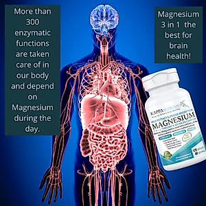 Magnesium, L-Threonate (120 Capsules), 2,253mg Per Serving, Providing 420mg Elemental, Bisglycinate Chelate, Malate, for Brain, Sleep, Stress, Cramps, Headaches, Energy, Heart, from Kappa Nutrition.