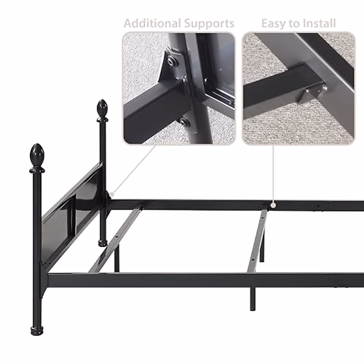 Furniture of America Eleanor Modern Curved Metal Poster Bed King Size with Boucle Fabric Headboard and Panel Style Footboard, Box Spring Required, Gunmetal Black